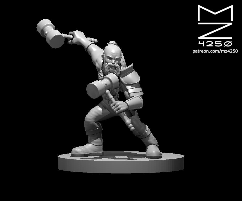 Dungeons & Dragons Dwarf Fighter with Dual Hammers Miniature – Borishotch Industries